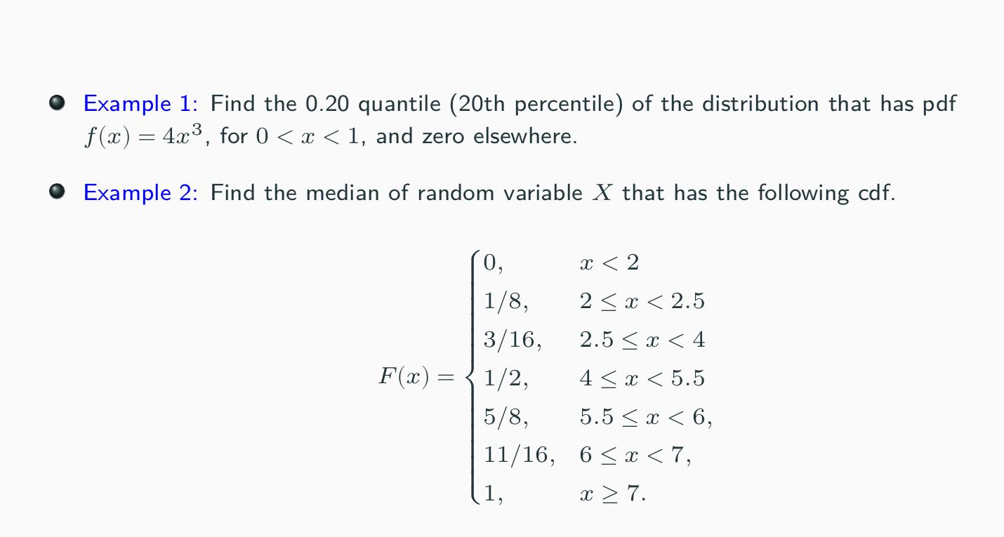 Solved Example 1: Find the 0.20 quantile (20th percentile) | Chegg.com