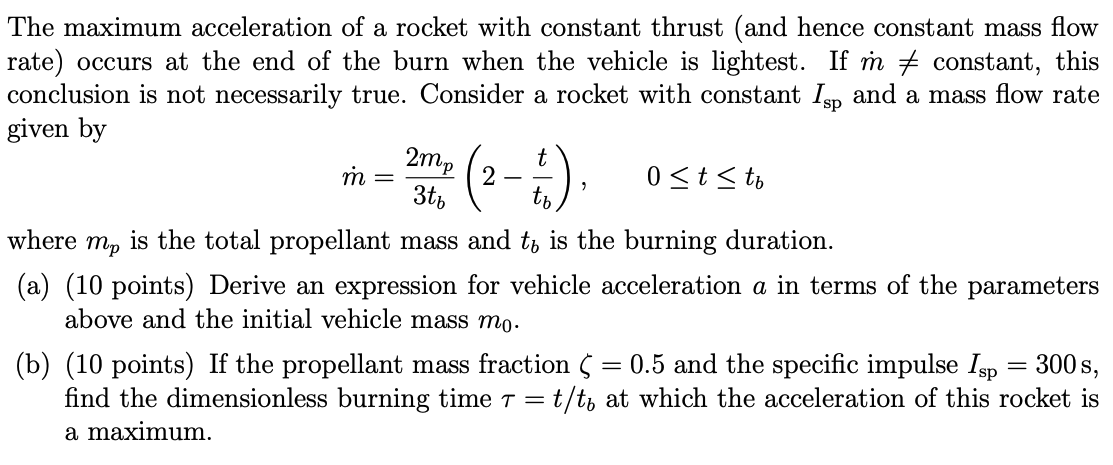 Solved The maximum acceleration of a rocket with constant | Chegg.com