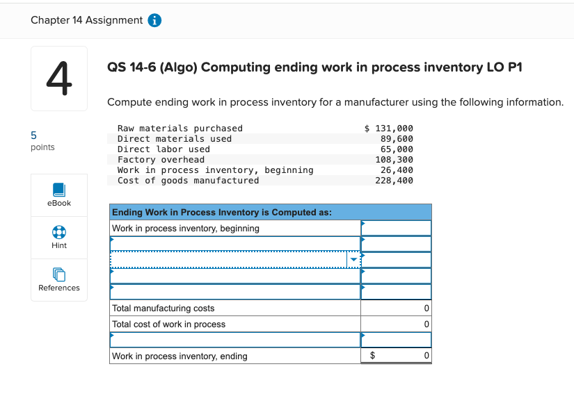 Solved QS 14-6 (Algo) Computing ending work in process | Chegg.com