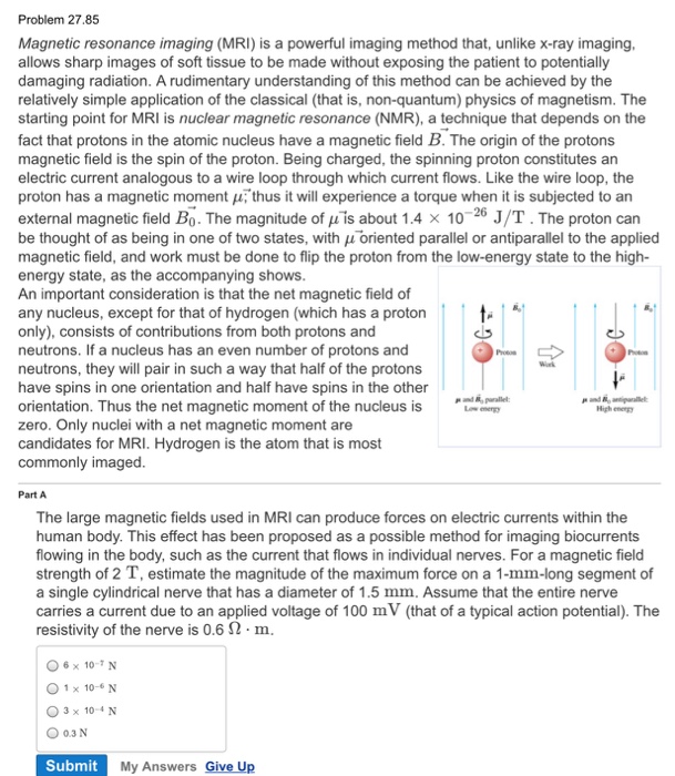 Solved Problem 27.85 Magnetic resonance imaging (MRI) is a | Chegg.com