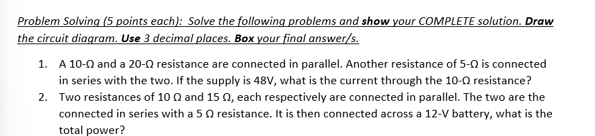 Solved Problem Solving (5 points each): Solve the following | Chegg.com