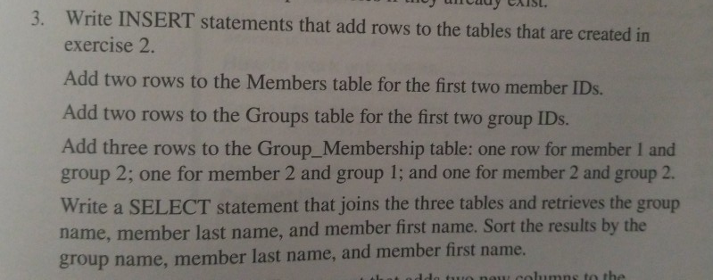 Solved cady exist. Write INSERT statements that add rows to | Chegg.com