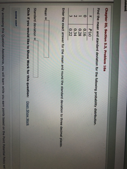 Solved Chapter 05, Section 5.3, Problem 16a Find the mean | Chegg.com