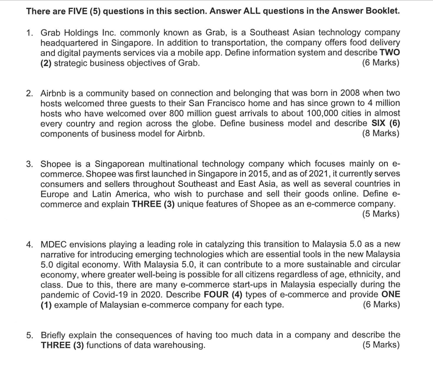Solved There are FIVE (5) questions in this section. Answer | Chegg.com