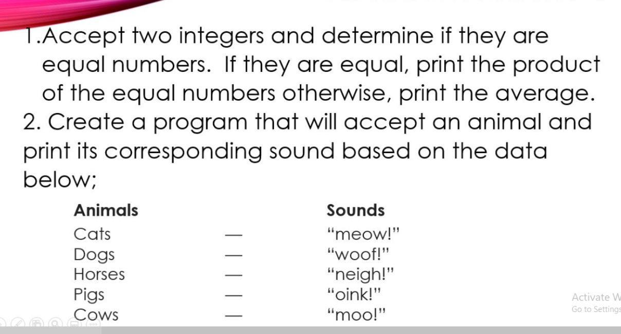 Solved 1.Accept two integers and determine if they are equal | Chegg.com