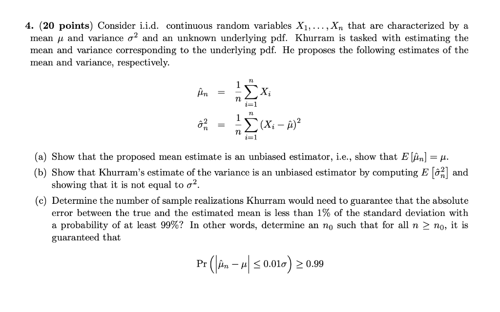 Solved 4. (20 points) Consider i.i.d. continuous random | Chegg.com