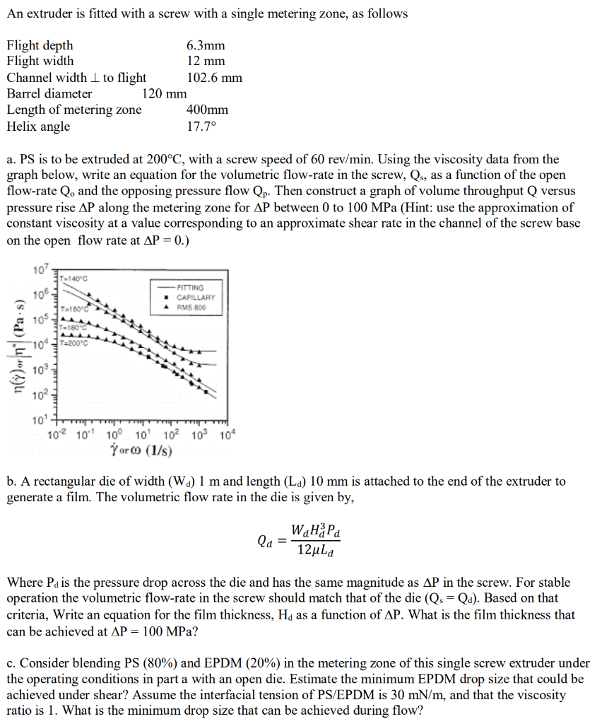 An extruder is fitted with a screw with a single | Chegg.com