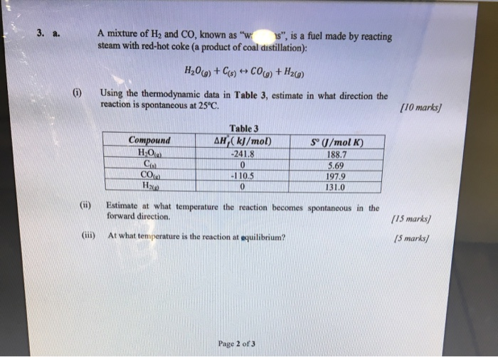 Solved A mixture of H2 and CO, known as steam with red-hot | Chegg.com