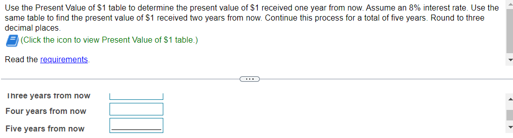 Solved Use the Present Value of $1 table to determine the | Chegg.com
