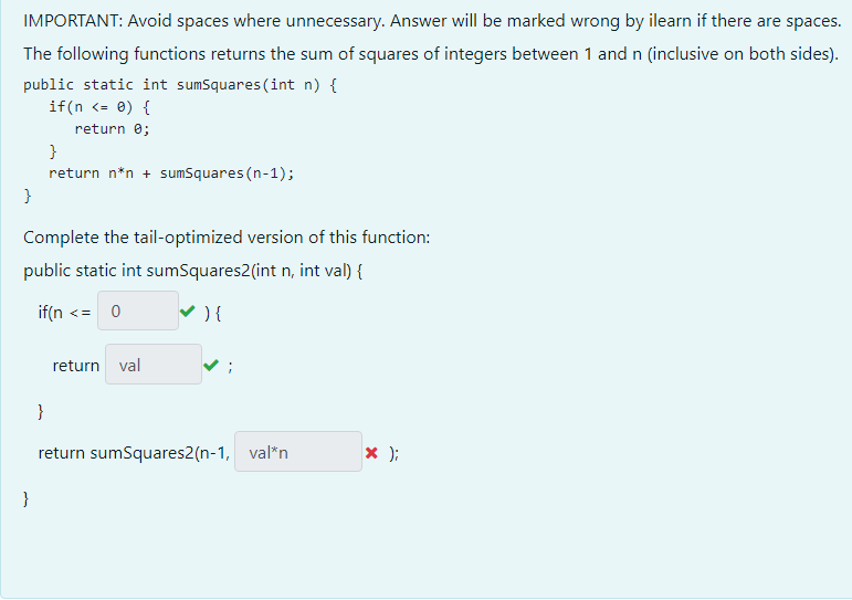 Solved IMPORTANT: Avoid spaces where unnecessary. Answer | Chegg.com