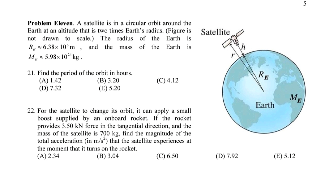 Solved Problem Eleven. A satellite is in a circular orbit | Chegg.com