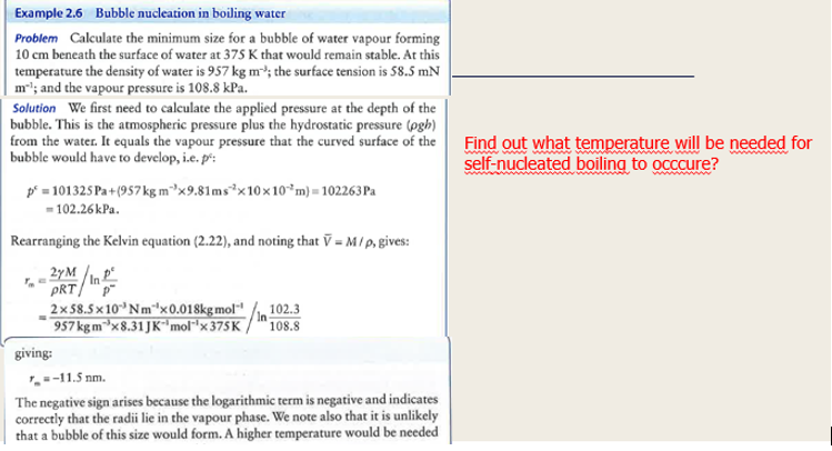 Example 2.6 Bubble nucleation in boiling water | Chegg.com