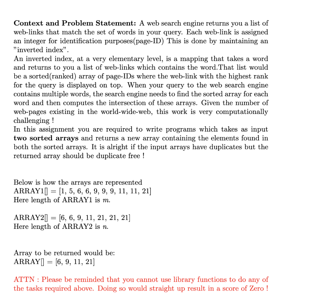 Solved Context and Problem Statement: A web search engine | Chegg.com