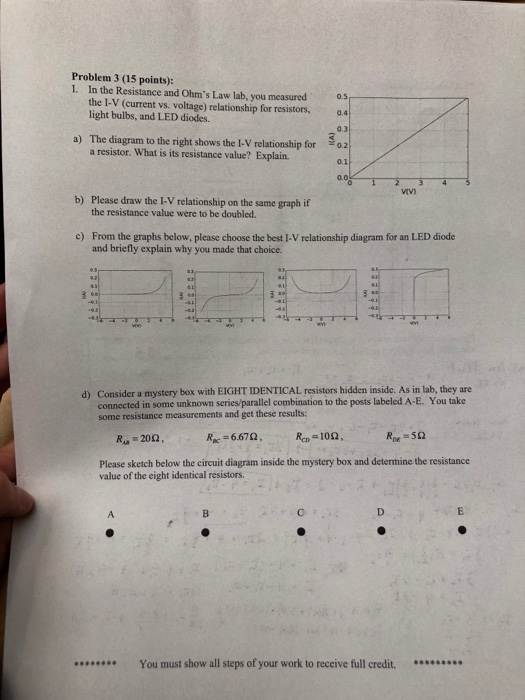 Solved Problem 3 (15 points): I. In the Resistance and Ohm's | Chegg.com