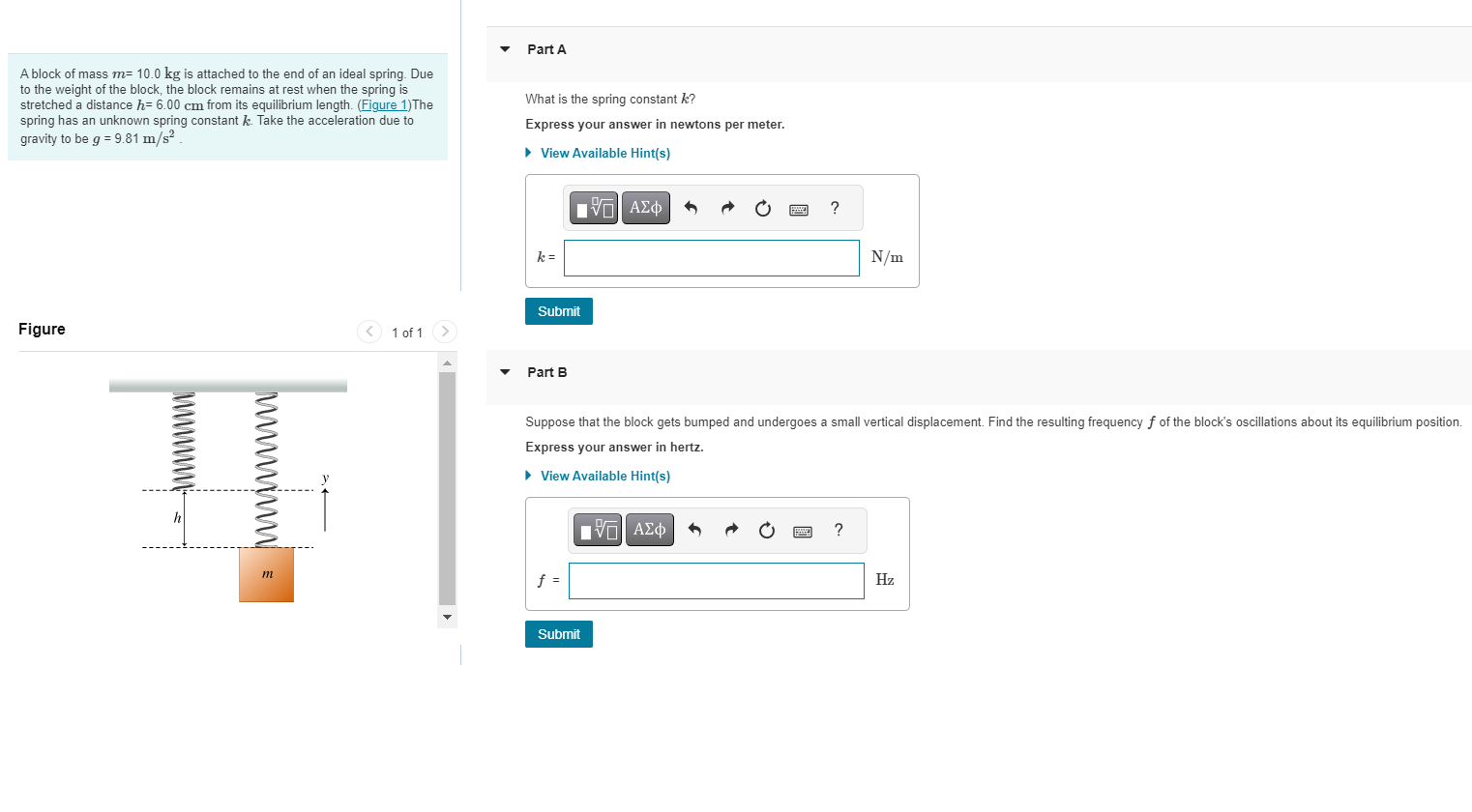 Solved A block of mass m=10.0kg ﻿is attached to the end of | Chegg.com