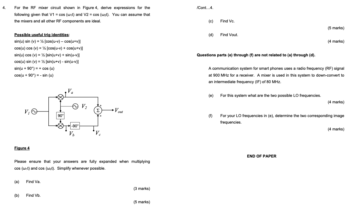 Solved 4. /Cont...4. For the RF mixer circuit shown in | Chegg.com