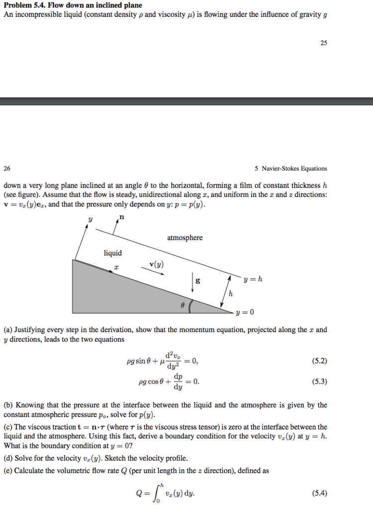 Problem 5.4. Flow down an inclined plane An | Chegg.com