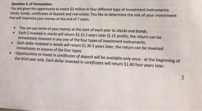Solved Question 4. LP formulation. You are given the | Chegg.com