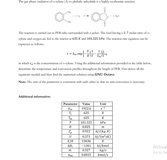 The gas phase oxidation of o-xylene (A) to phthalic | Chegg.com