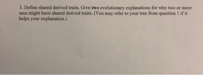 Solved 3. Define shared derived traits. Give two | Chegg.com
