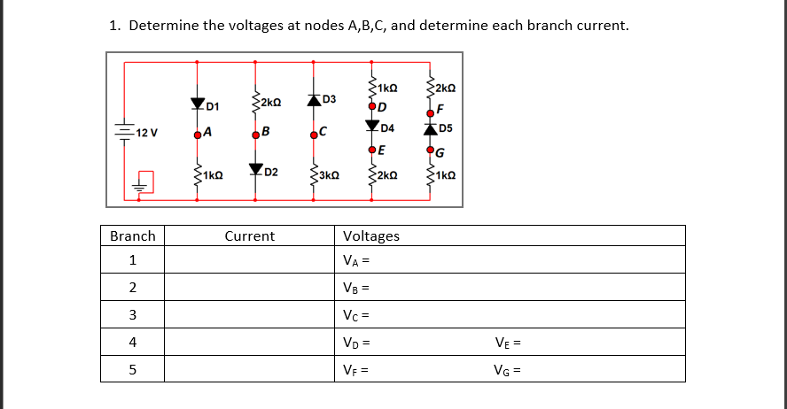 Solved 1. Determine the voltages at nodes A,B,C, and | Chegg.com