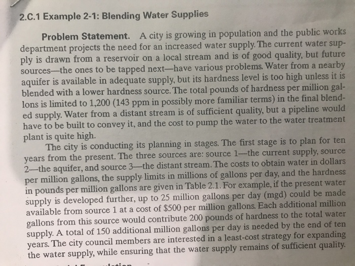 Solved 2.C.1 Example 2-1: Blending Water Supplies Problem | Chegg.com