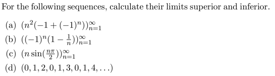 Solved For the following sequences, calculate their limits | Chegg.com