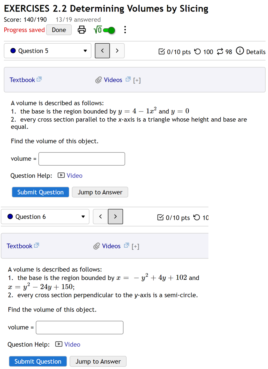 Solved EXERCISES 2.2 Determining Volumes by Slicing Score: | Chegg.com