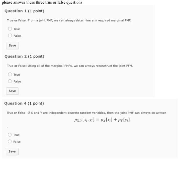 Solved True or False: From a joint PMF, we can always | Chegg.com