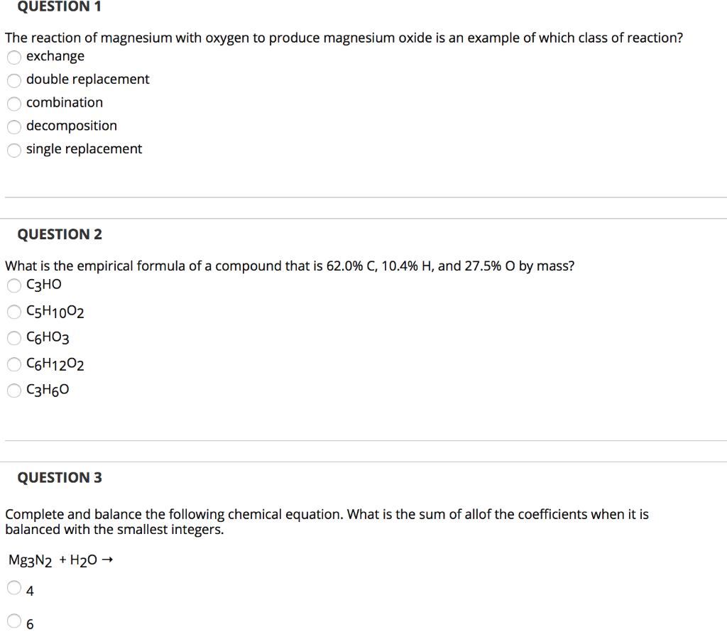 Solved QUESTION 1 The reaction of magnesium with oxygen to | Chegg.com