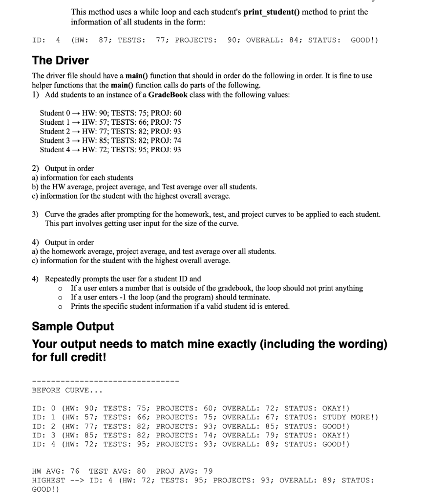 Overview This project involves creating a gradebook | Chegg.com