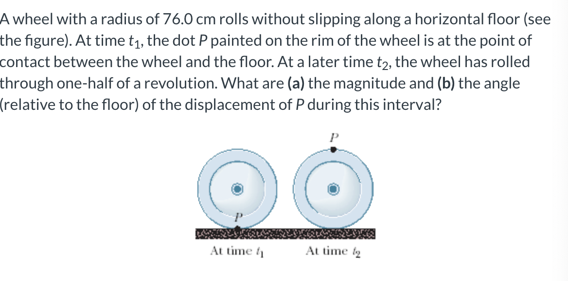 Solved A wheel with a radius of 76.0 cm rolls without | Chegg.com