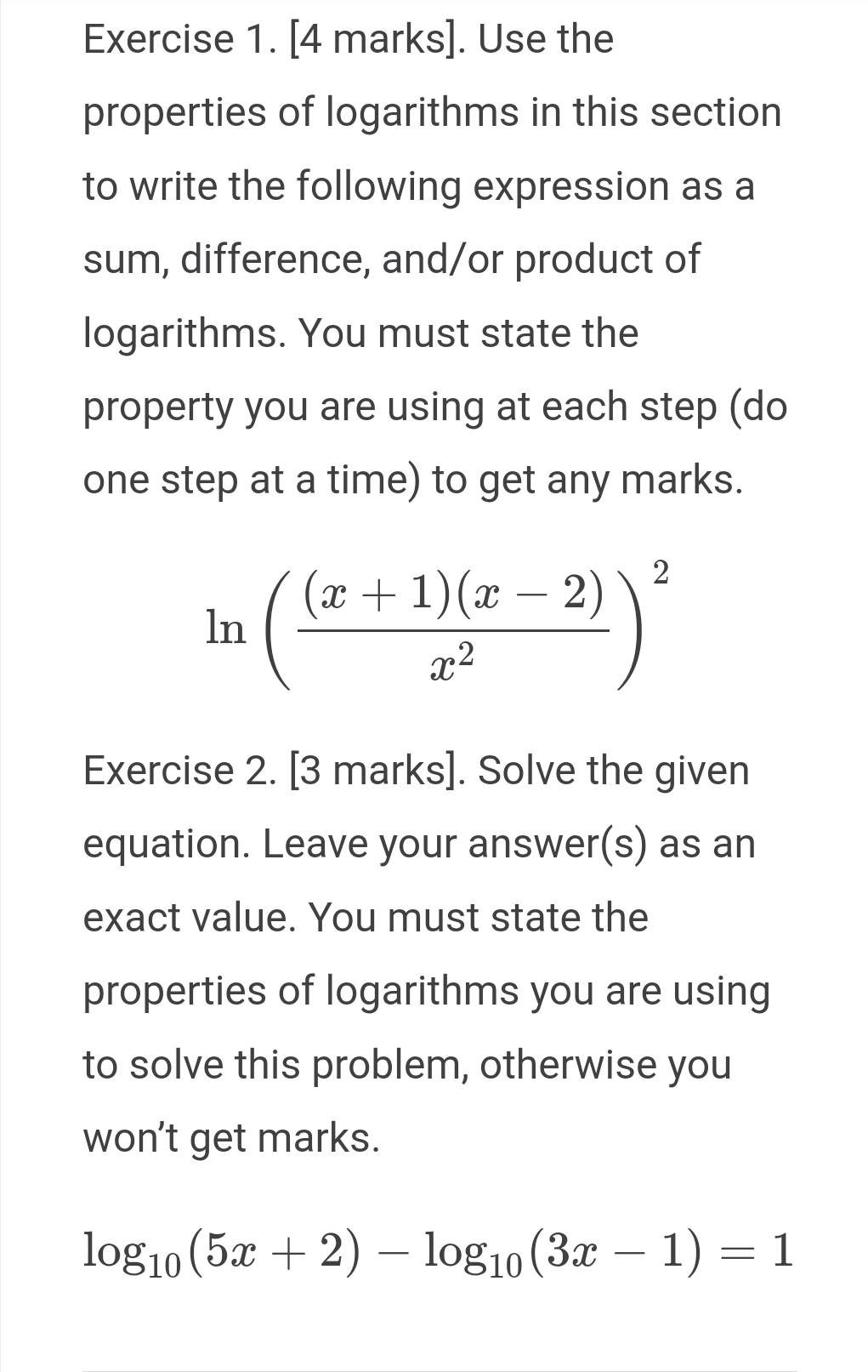 Solved Exercise 1. [4 marks]. Use the properties of | Chegg.com