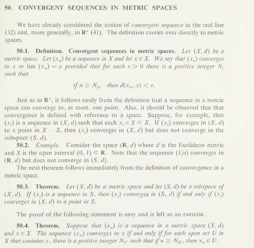Solved 50. CONVERGENT SEQUENCES IN METRIC SPACES We have | Chegg.com