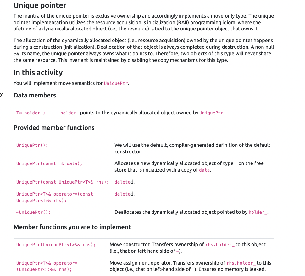 Unique pointer The mantra of the unique pointer is | Chegg.com