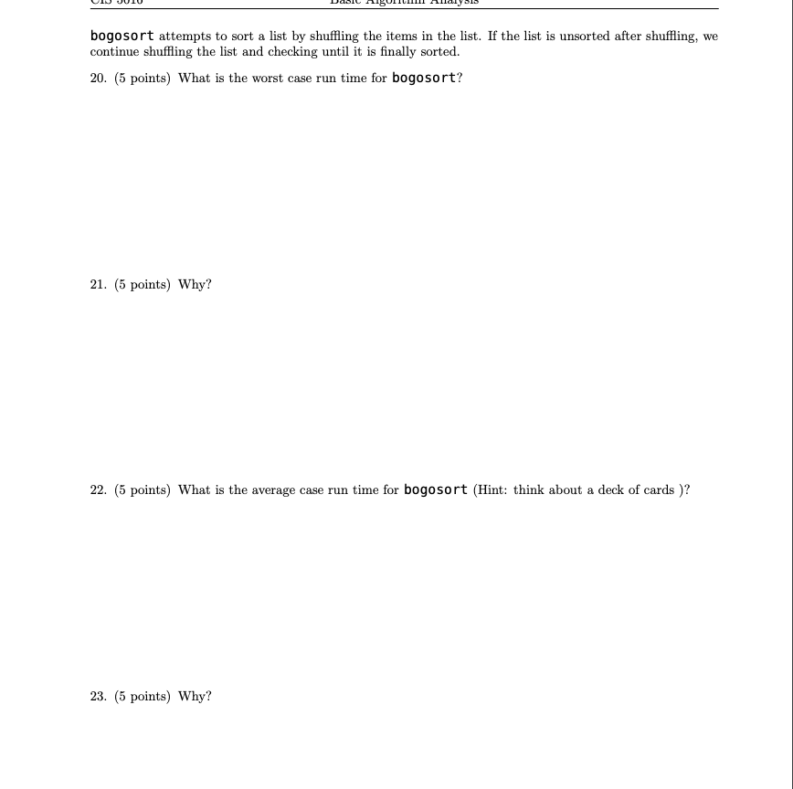 Solved bogosort attempts to sort a list by shuffling the | Chegg.com