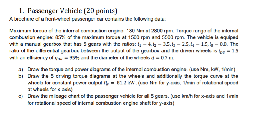 1. Passenger Vehicle (20 points) A brochure of a | Chegg.com