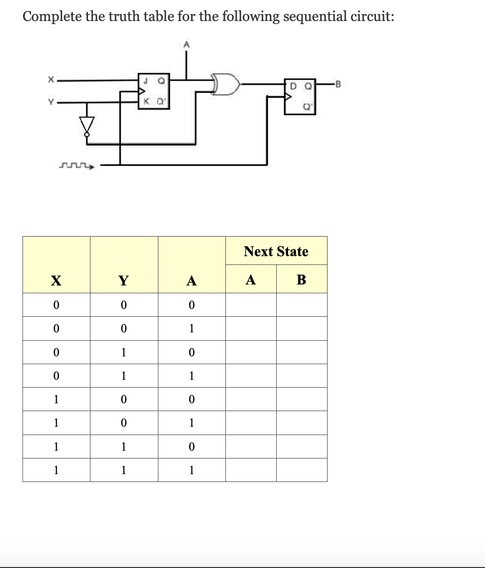 Solved Complete The Truth Table For The Following Sequential