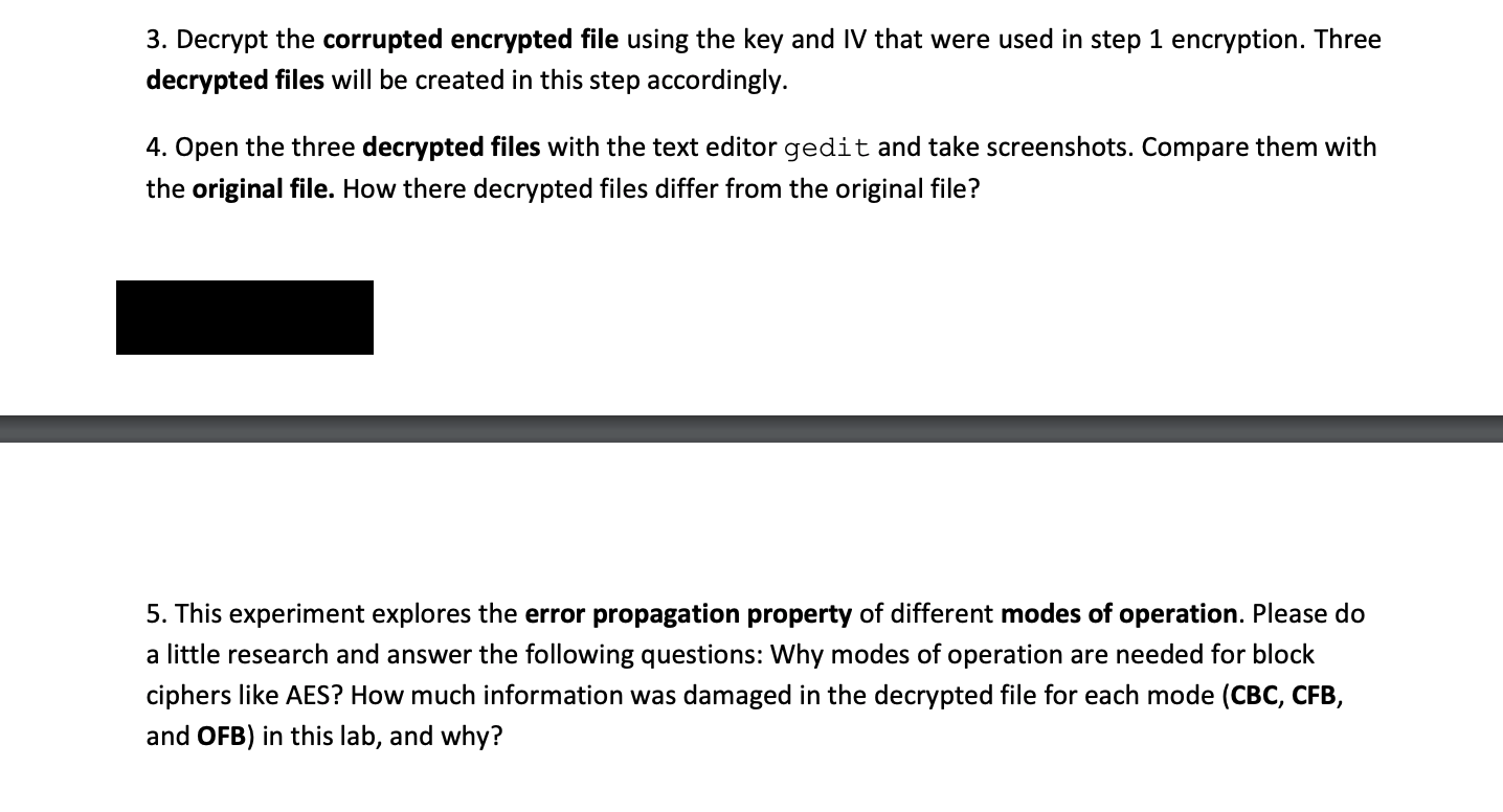 Task 3: Modes of Operation - Corrupted Cipher Text To | Chegg.com