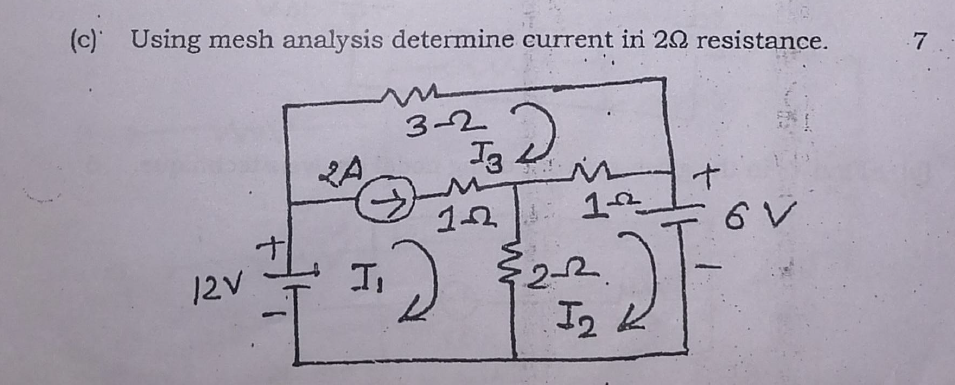 Solved c) Using mesh analysis determine current in 2Ω | Chegg.com