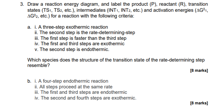 Solved 3. Draw a reaction energy diagram, and label the | Chegg.com