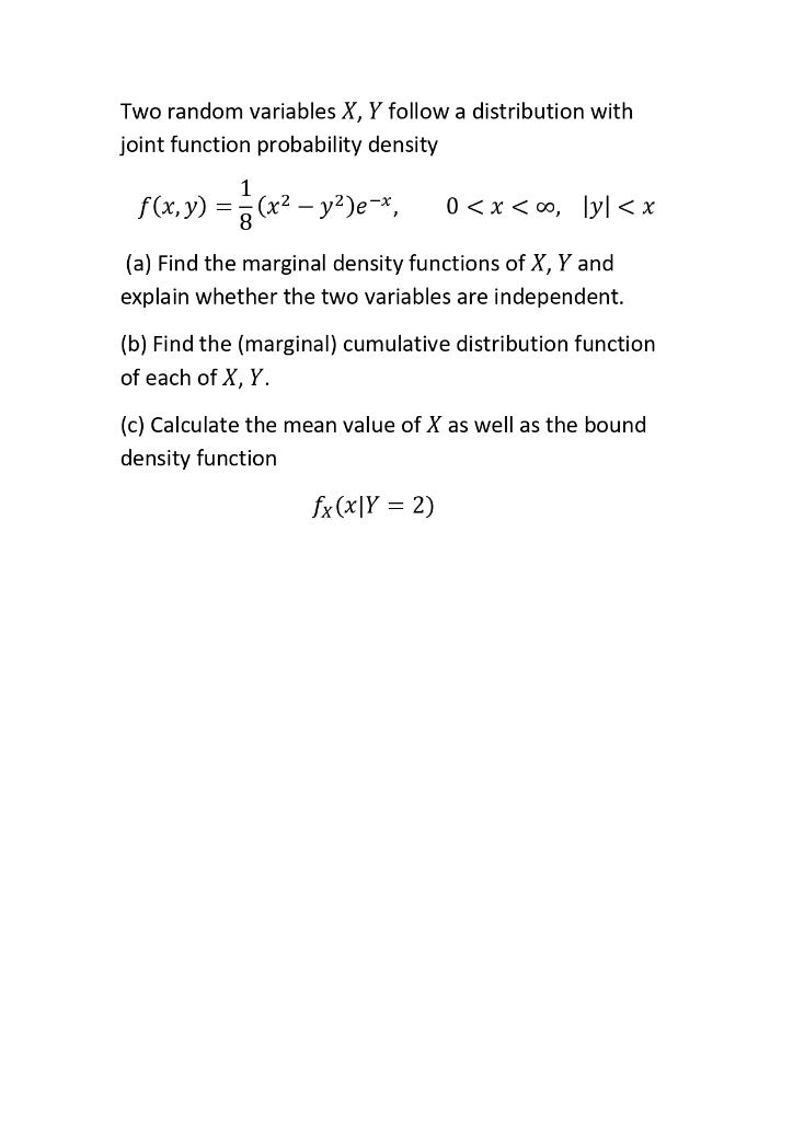 Solved Two Random Variables Xy Follow A Distribution With 7565