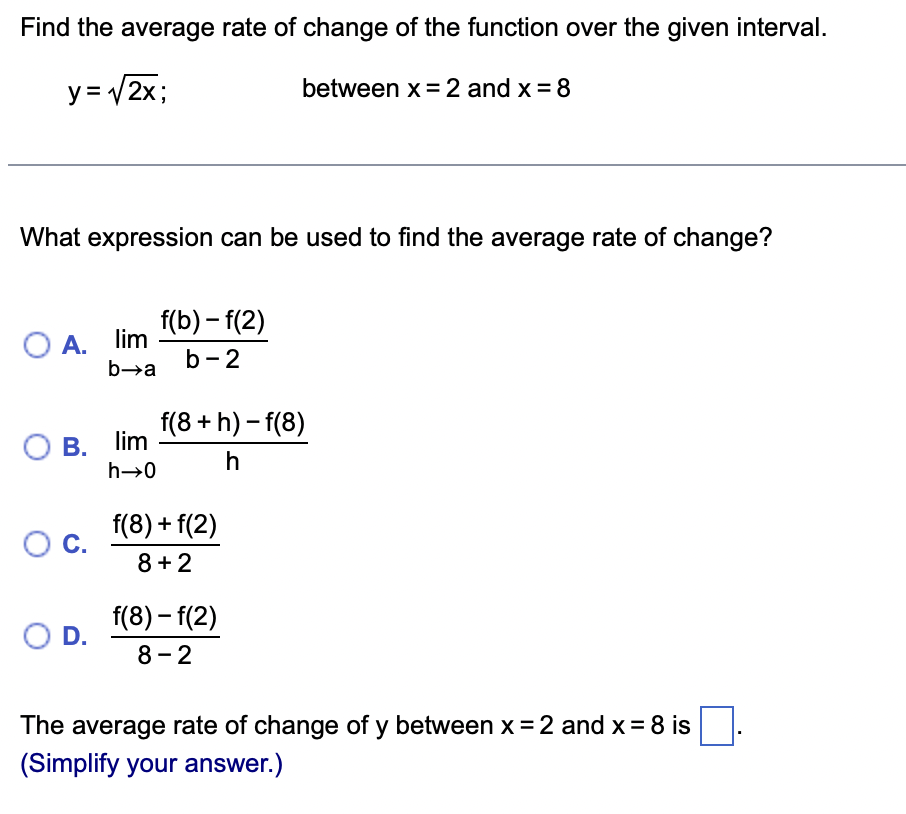 Solved Find the average rate of change of the function over | Chegg.com