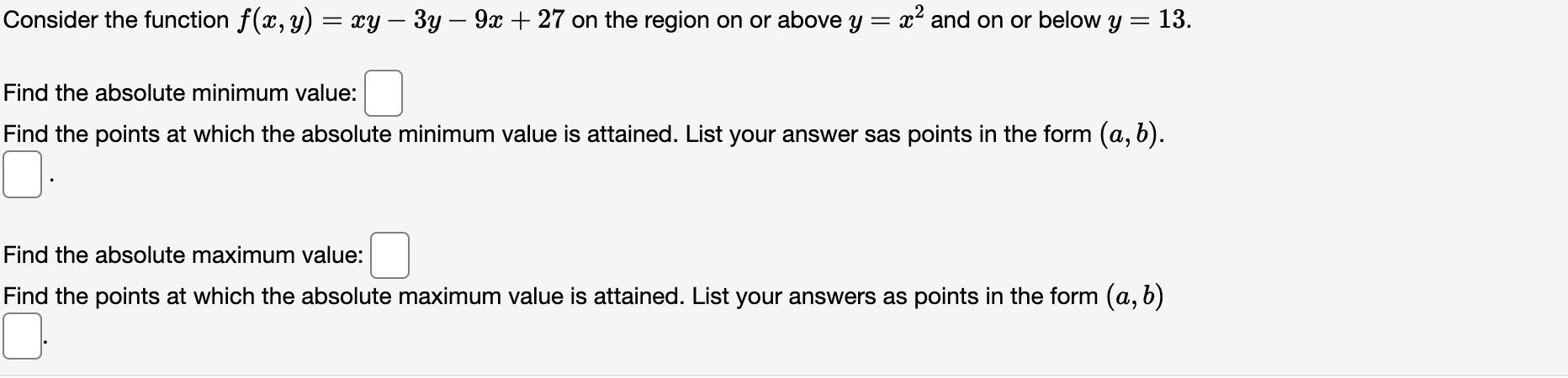 Solved Consider the function f(x,y)=xy−3y−9x+27 on the | Chegg.com