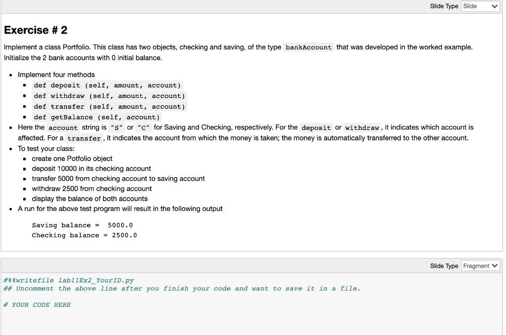 Solved Slide Type Slide Exercise # 2 Implement a class | Chegg.com