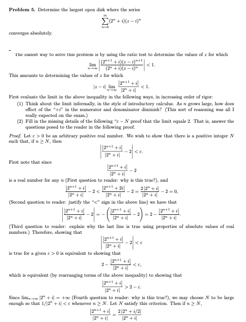Problem 5. Determine the largest open disk where the | Chegg.com