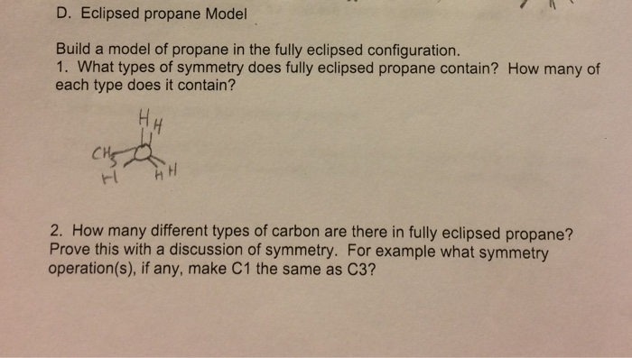 Solved D. Eclipsed propane Model Build a model of propane in | Chegg.com