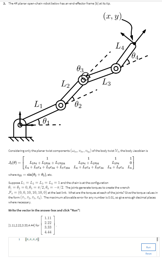 Solved 1. A 3R planar open-chain robot is shown below. | Chegg.com