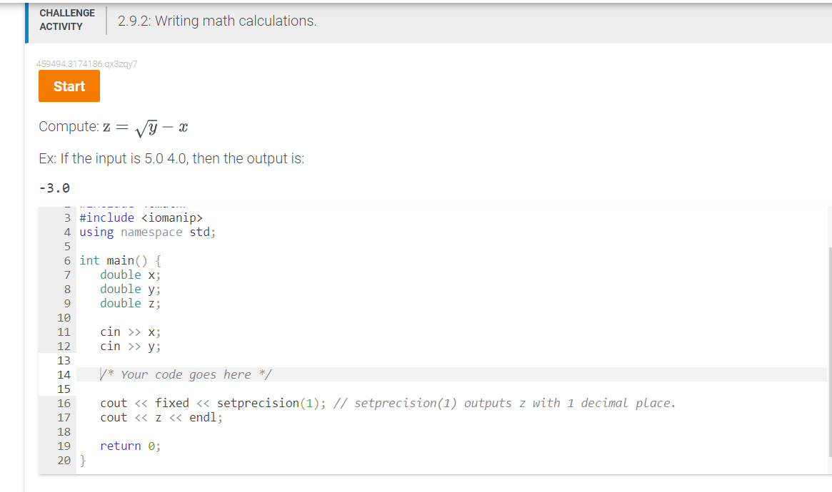 Solved Compute: z=y−x Ex: If the input is 5.04.0, then the | Chegg.com