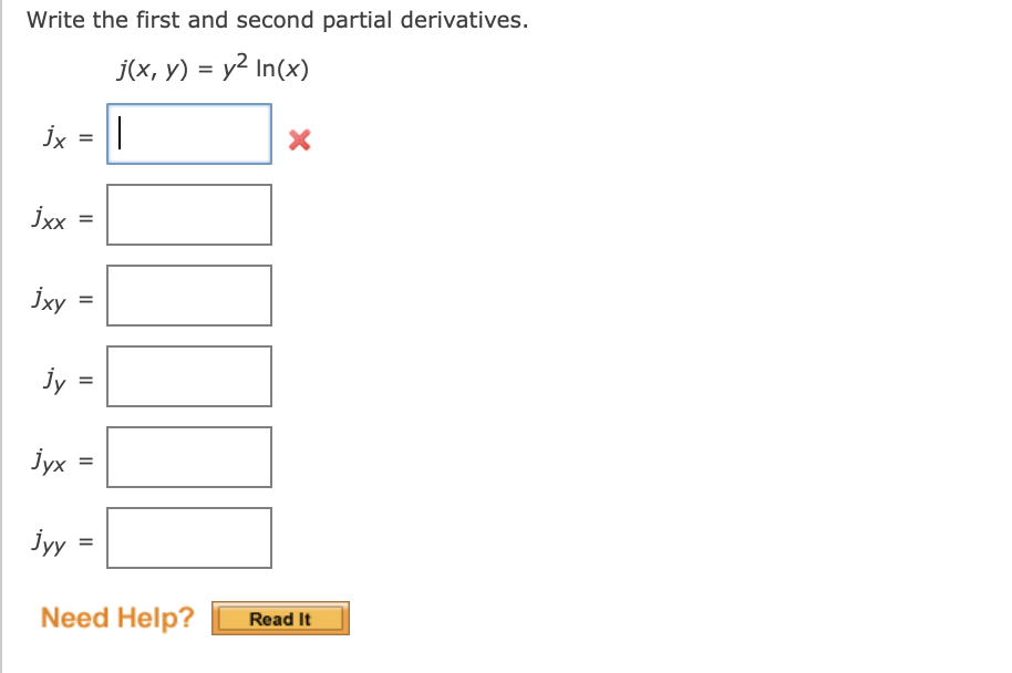 Solved Write the first and second partial derivatives. | Chegg.com